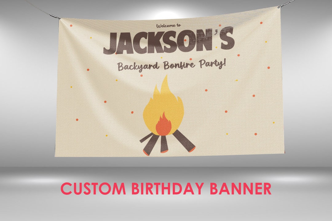Camping Bonfire Birthday Banner, Camping Welcome Sign Party Decorations ...