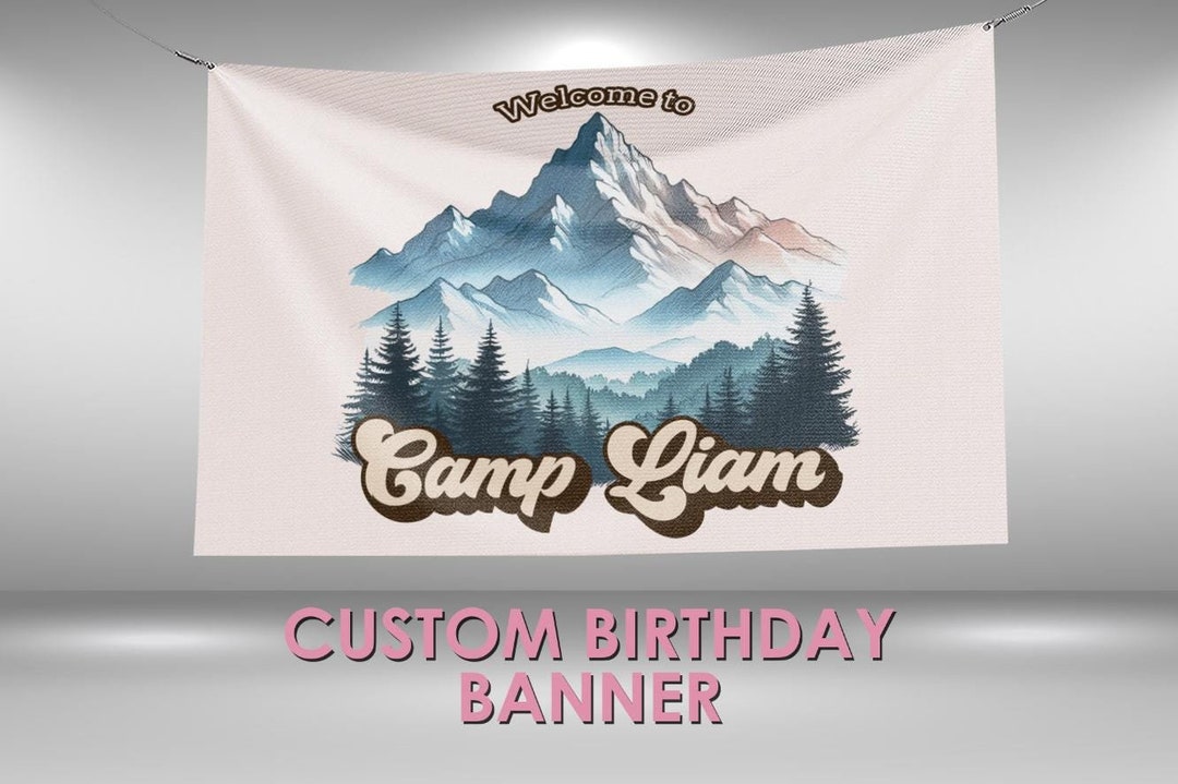 Mountain Birthday Banner, Mountain Party Custom Vinyl Banner, Hiking ...