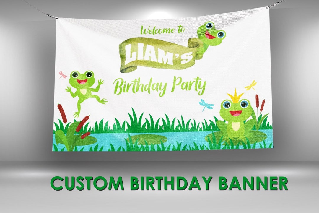 Frog Birthday Banner, Frog Party Birthday Vinyl Banner, Frog Custom ...