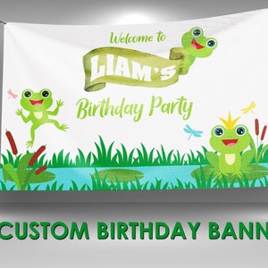 Frog Birthday Banner, Frog Party Birthday Vinyl Banner, Frog Custom ...