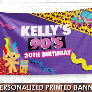Super 90s Retro Party Banner Printed in Full Color, Personalized ...