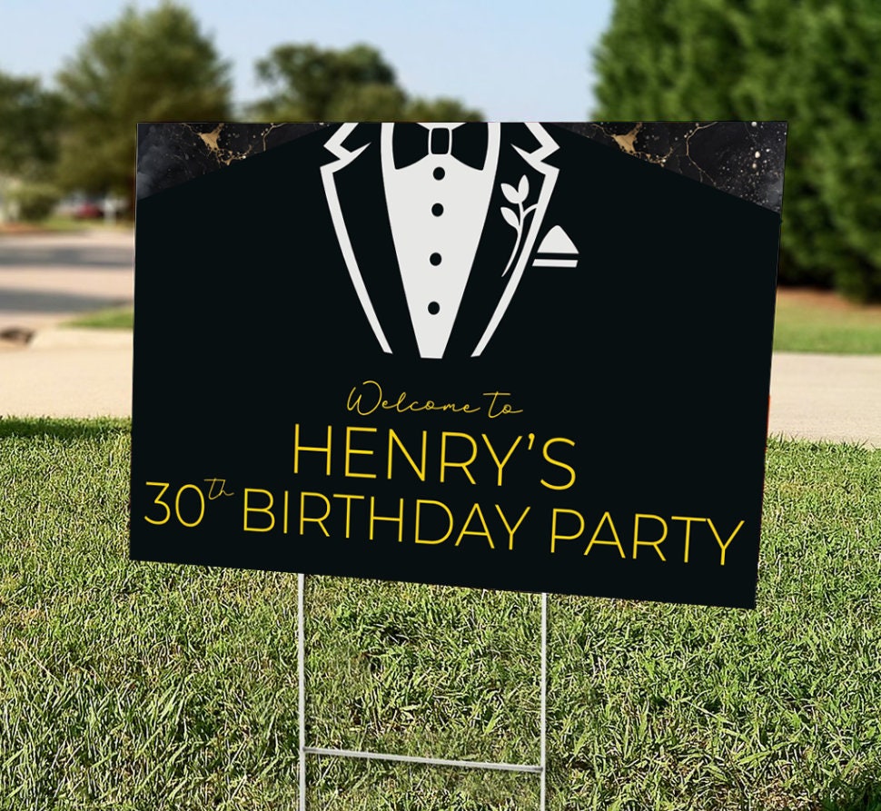 Tuxedo Birthday Banner, Suit Birthday Sign Black and Gold Decorations ...