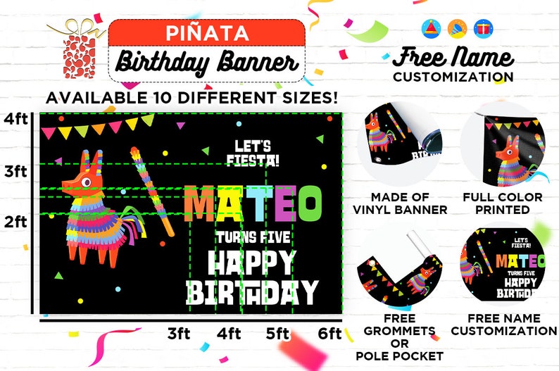 Piñata First Fiesta Birthday Banner, Mexican Fiesta Party Decorations ...