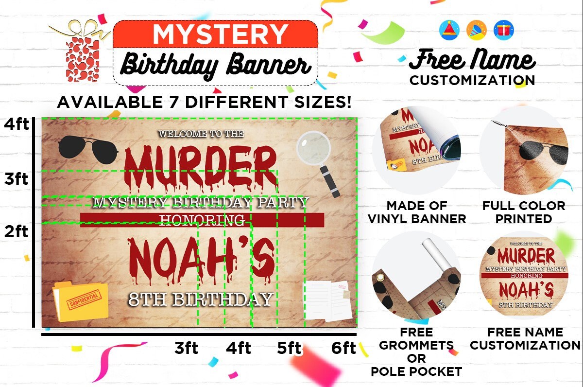 Mystery Birthday Banner, Murder Mystery Party Decor, Custom Vinyl ...