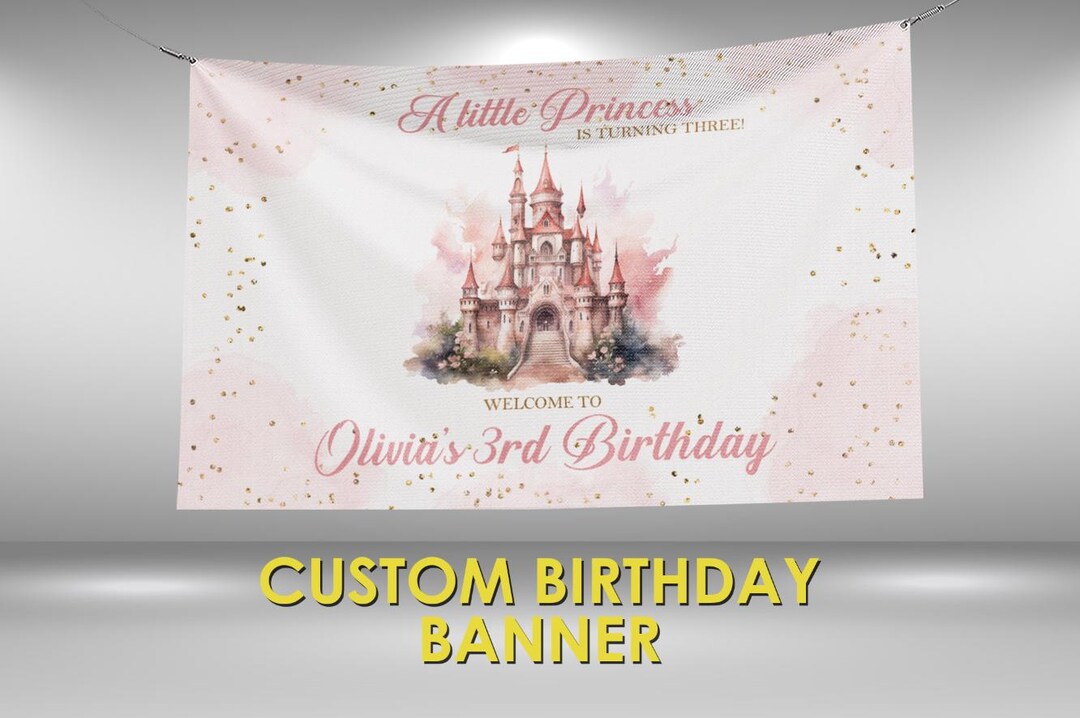 Castle Pink Birthday Banner, Princess Party Decor, Custom Vinyl Banner ...