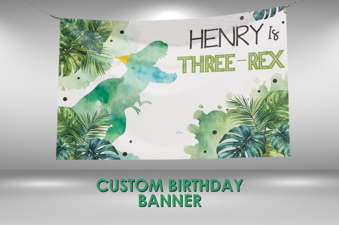 Three Rex Birthday Banner, Dinosaur 3rex Birthday Vinyl Banner, Three ...