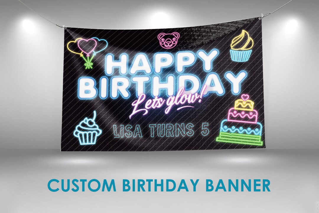 Glow Birthday Banner, Neon Happy Birthday, Birthday Neon Sign ...