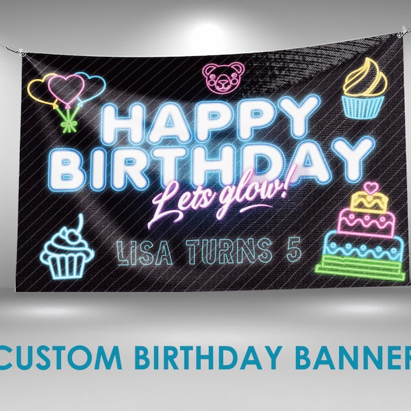 Neon Birthday Banner - Etsy