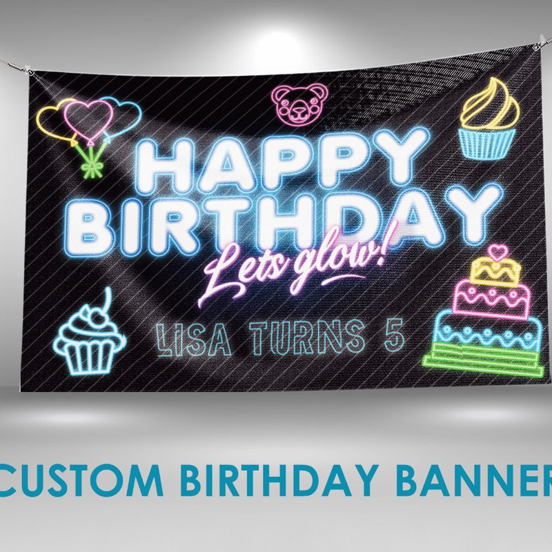 Neon Birthday Banner - Etsy