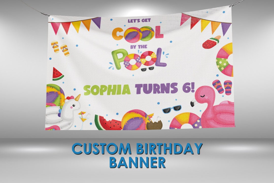 Cool by the Pool Birthday Banner, Birthday Pool Party Vinyl Banner ...