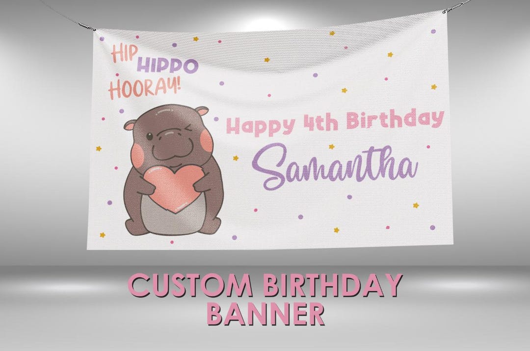 Hippo Birthday Banner, Hippo Party Custom Vinyl Banner, Hippo Theme ...