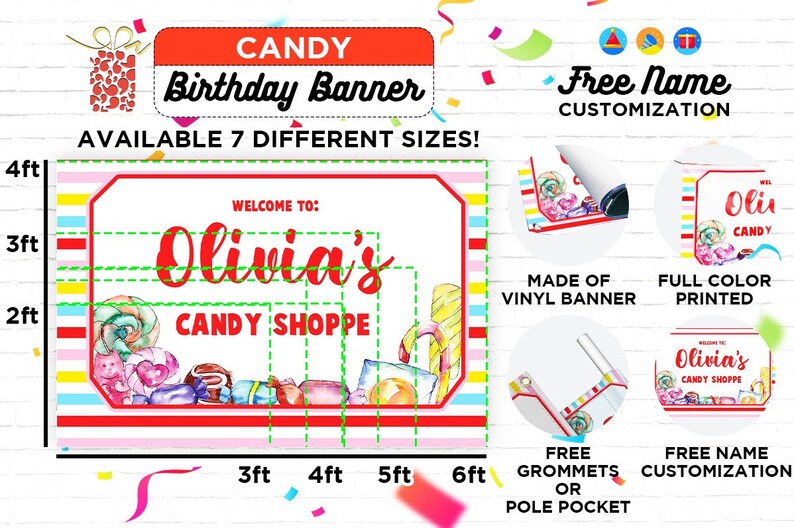 Candy Birthday Banner Candy Party Decor Custom Vinyl Banner - Etsy