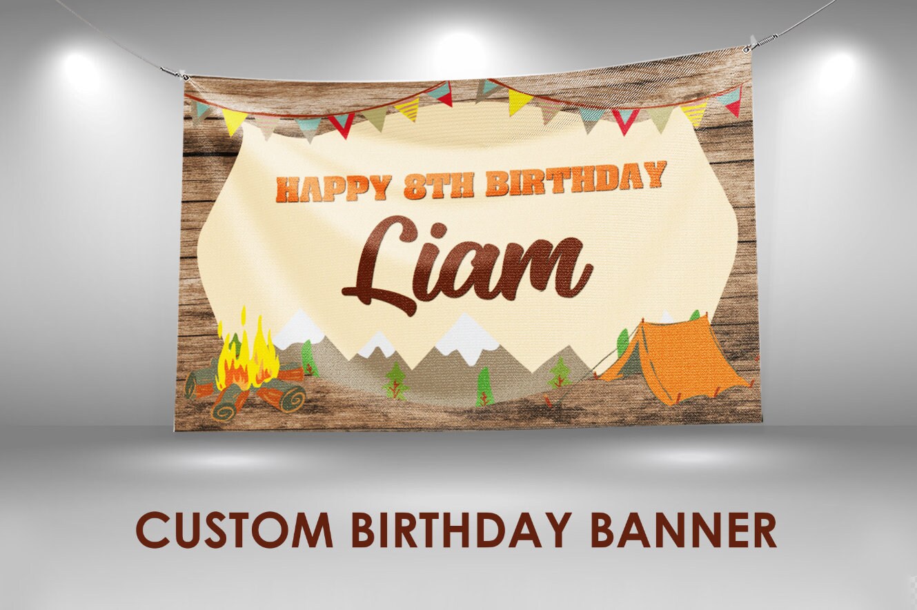 Camping Birthday Banner Camping Party Decor Custom Vinyl | Etsy