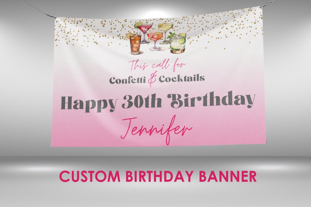 Cocktails Drinks 30th Birthday Vinyl Banner, Drinks 30th Birthday ...