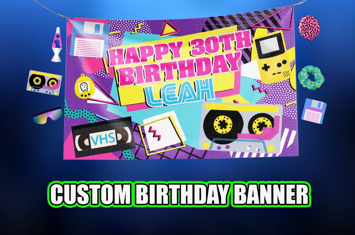 Super 90s Retro Party Banner Printed in Full Color | Etsy