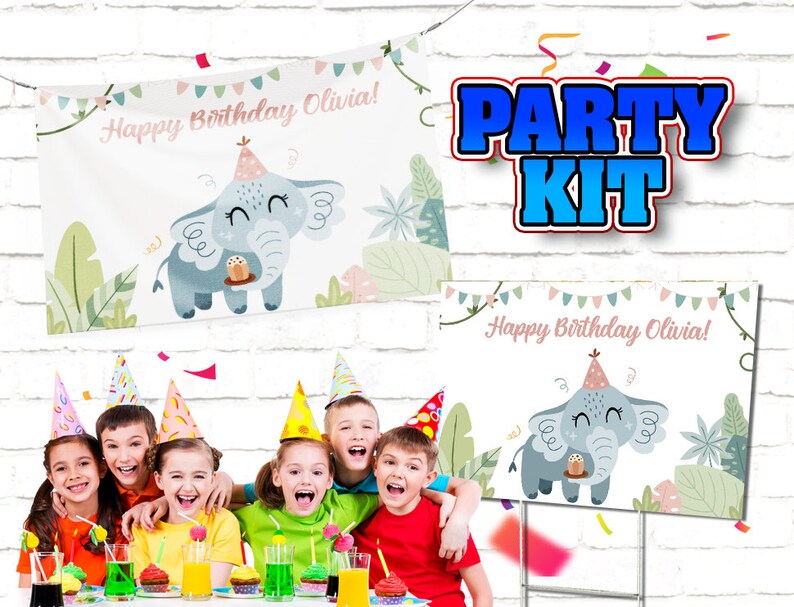 Baby Elephant Birthday Banner Elephant Decor, Elaphant Custom Party ...