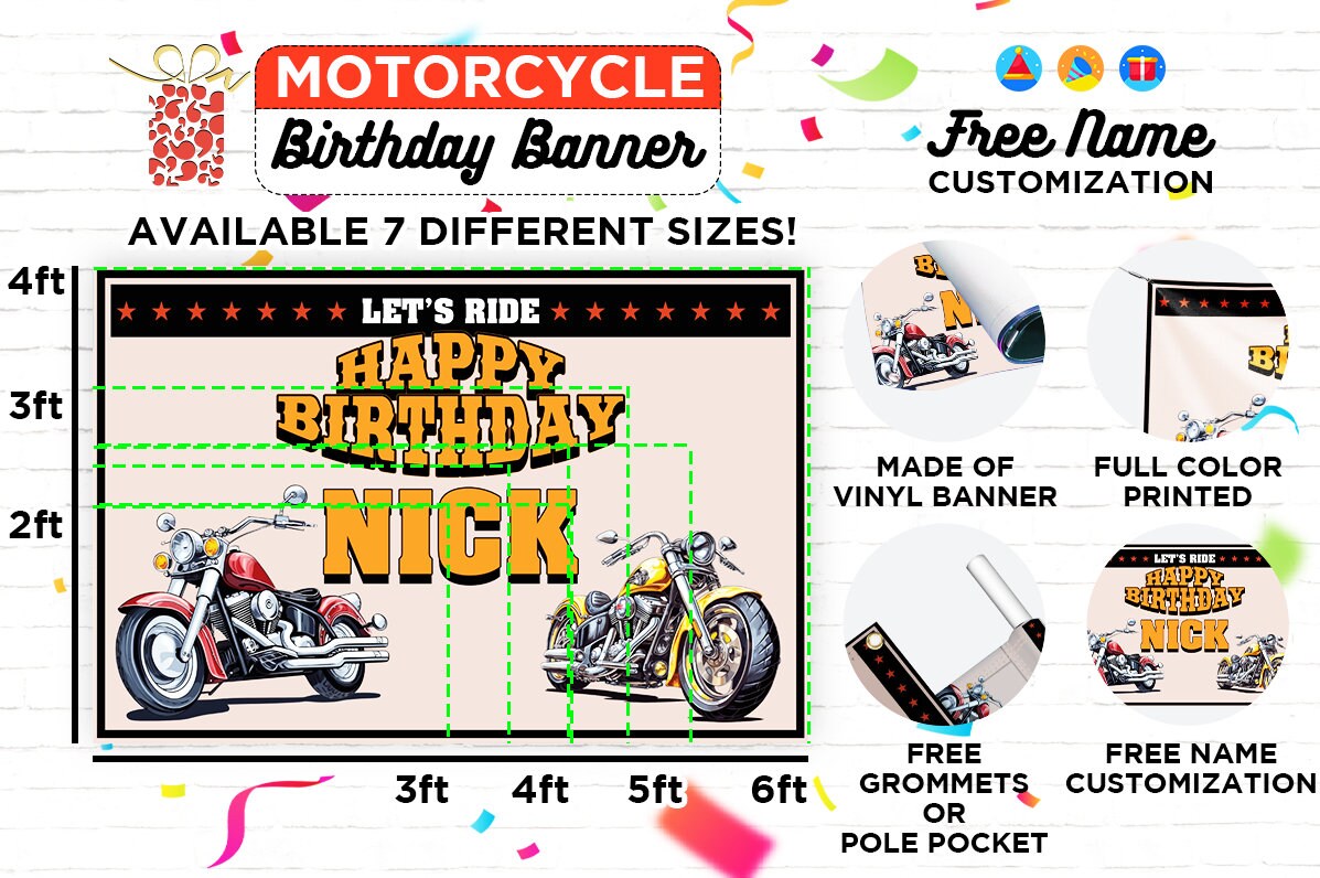 Motorcycle Birthday Banner, Motorcycle Party Banner, Motorcycle Decor ...