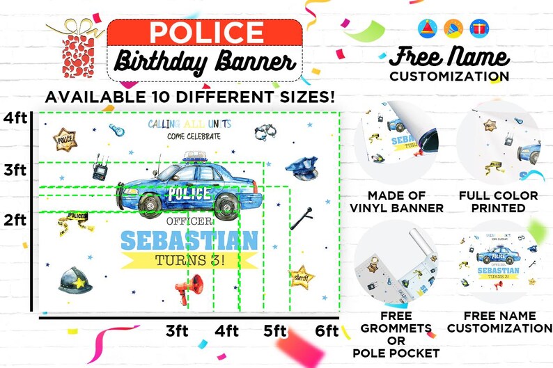 Police Birthday Banner, Police Officer Custom Party Banner, Police ...