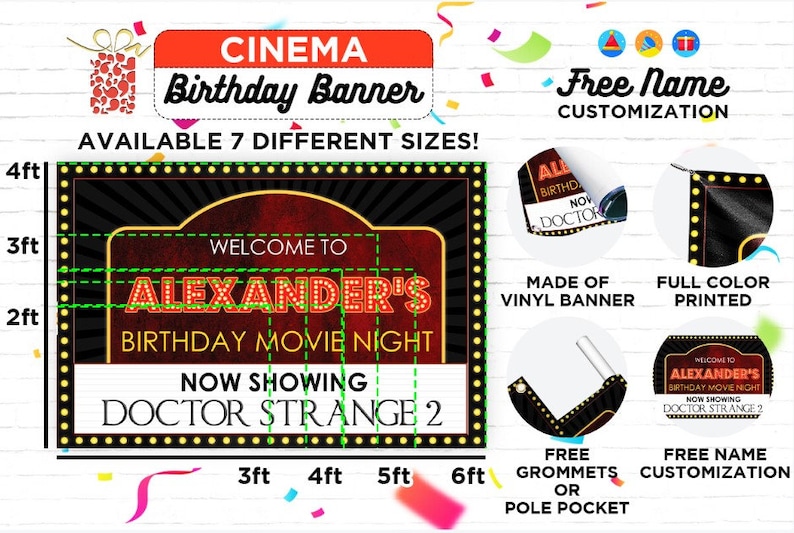 Movie Night Birthday Party Signs, Birthday Custom Sign, Vinyl Banner ...
