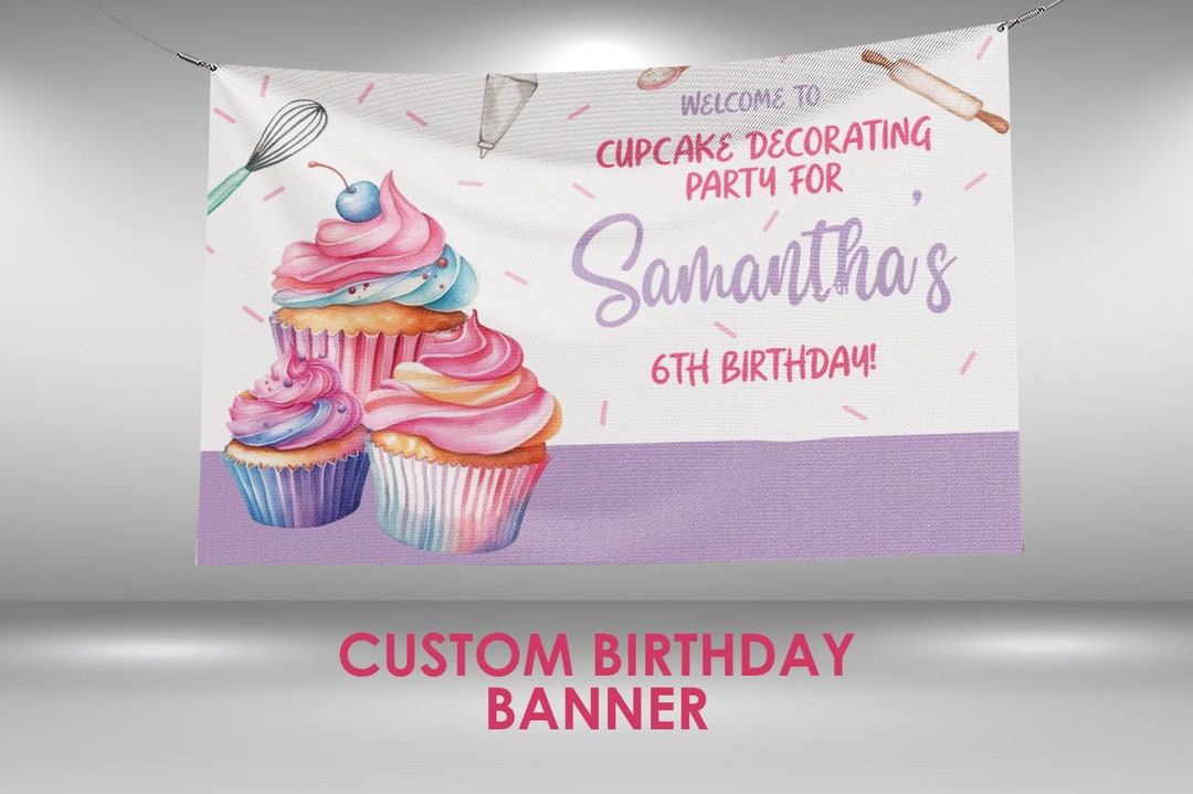 Cupcake Birthday Banner, Cupcake Decorating Party, Bakery Birthday ...