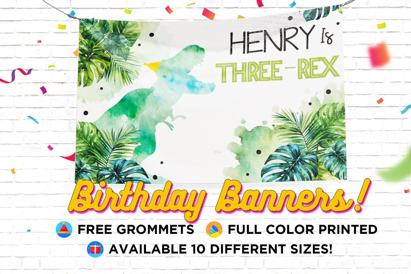 Three Rex Birthday Banner, Dinosaur 3rex Birthday Vinyl Banner, Three ...