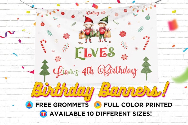 Elf Birthday Banner, Christmas Backdrop Elf Party Decoration, Xmas ...