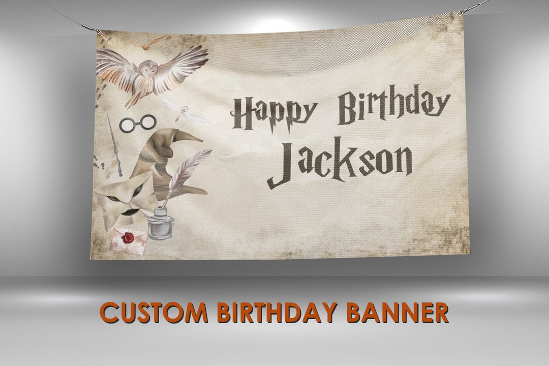 Wizarding Birthday Vinyl Banner, Wizard Birthday Decoration Banner ...