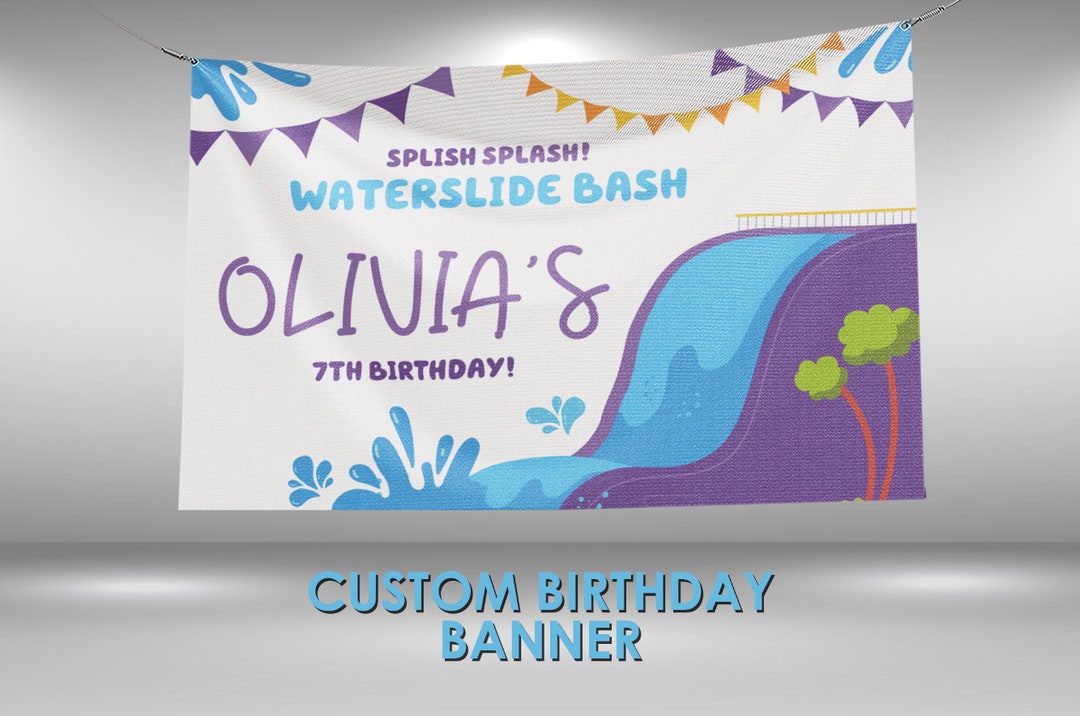 Waterslide Birthday Banner, Waterslide Party Decorations, Pool Party ...