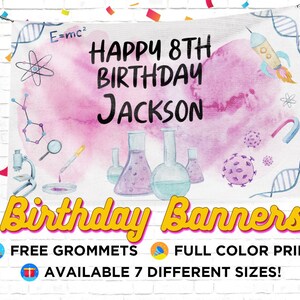 Science Birthday Banner, Science Birthday Party Banner, Science Theme ...