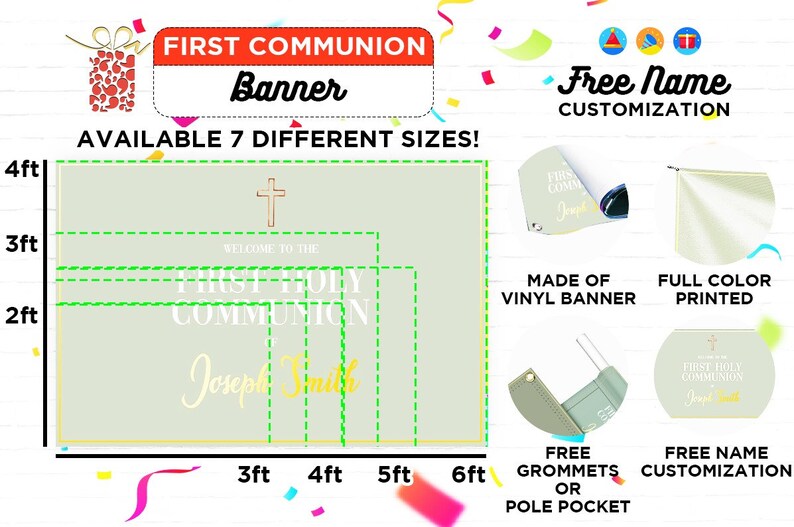 First Communion Banner, First Holy Communion Decorations, Personalized ...