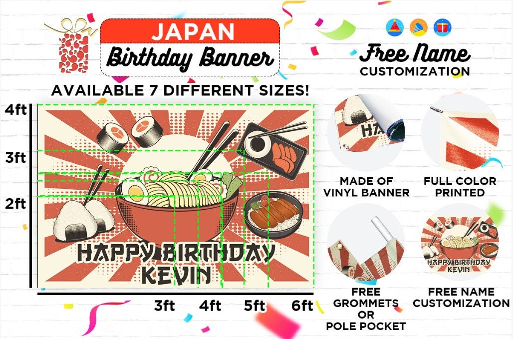 Japanese Birthday Banner Japan Food Party Decor Custom Vinyl - Etsy