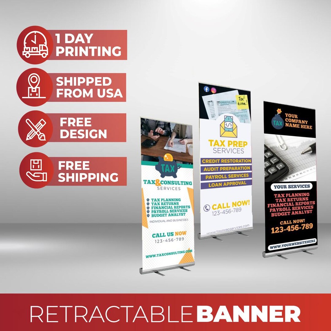 Tax Retractable Banner, Pop up Shop Banner, Custom Retractable Banner ...