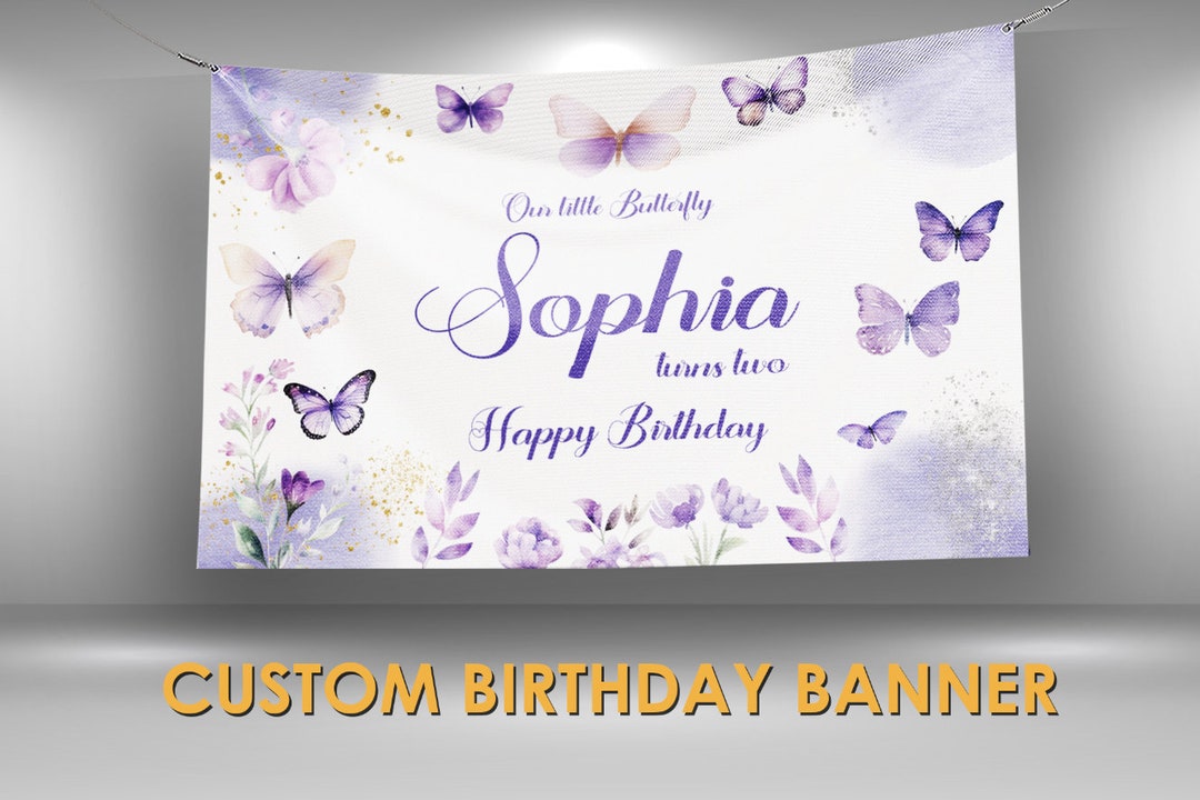Butterfly Birthday Vinyl Banner, Butterfly Decorations Party Backdrop ...