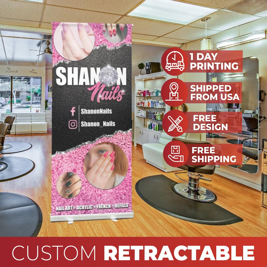 Retractable Banner, Nails Salon Banner, Business Sign Banner, Brand ...