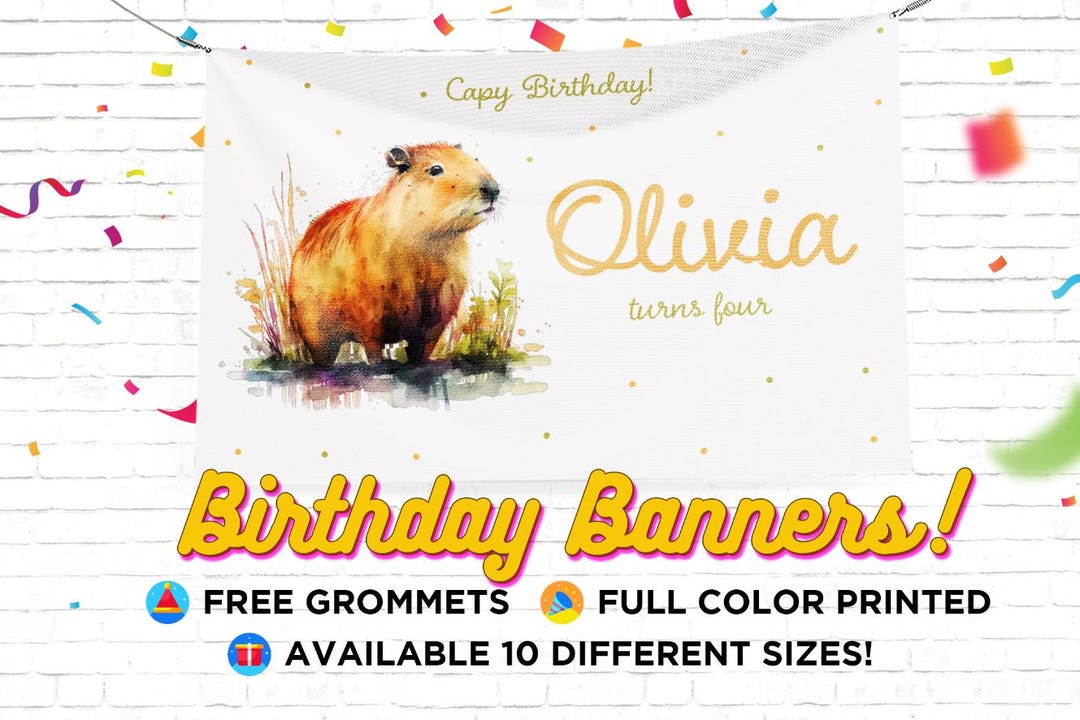 Capybara Birthday Banner, Capybara Party Custom Vinyl Banner, Capybara ...