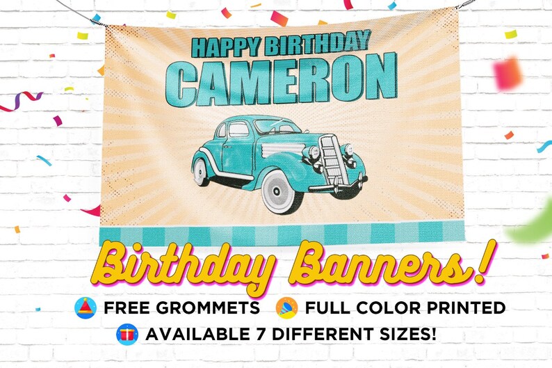 Vintage Car Birthday Banner Vintage Car Custom Birthday - Etsy