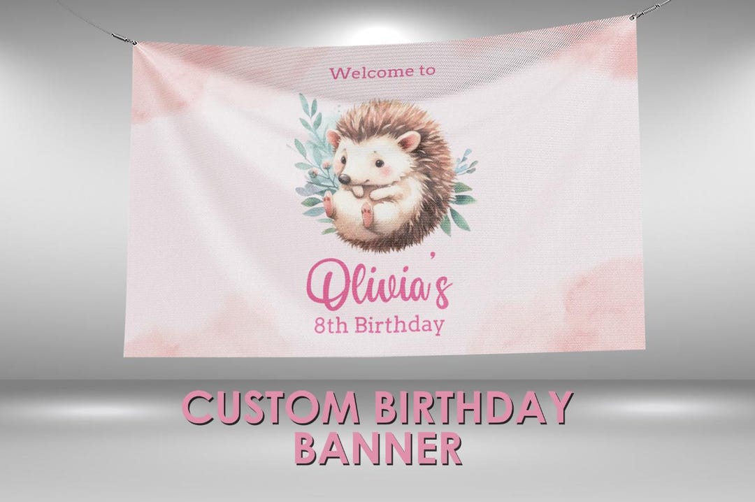 Hedgehog Birthday Banner, Hedgehog Party Custom Vinyl Banner, Hedgehog ...