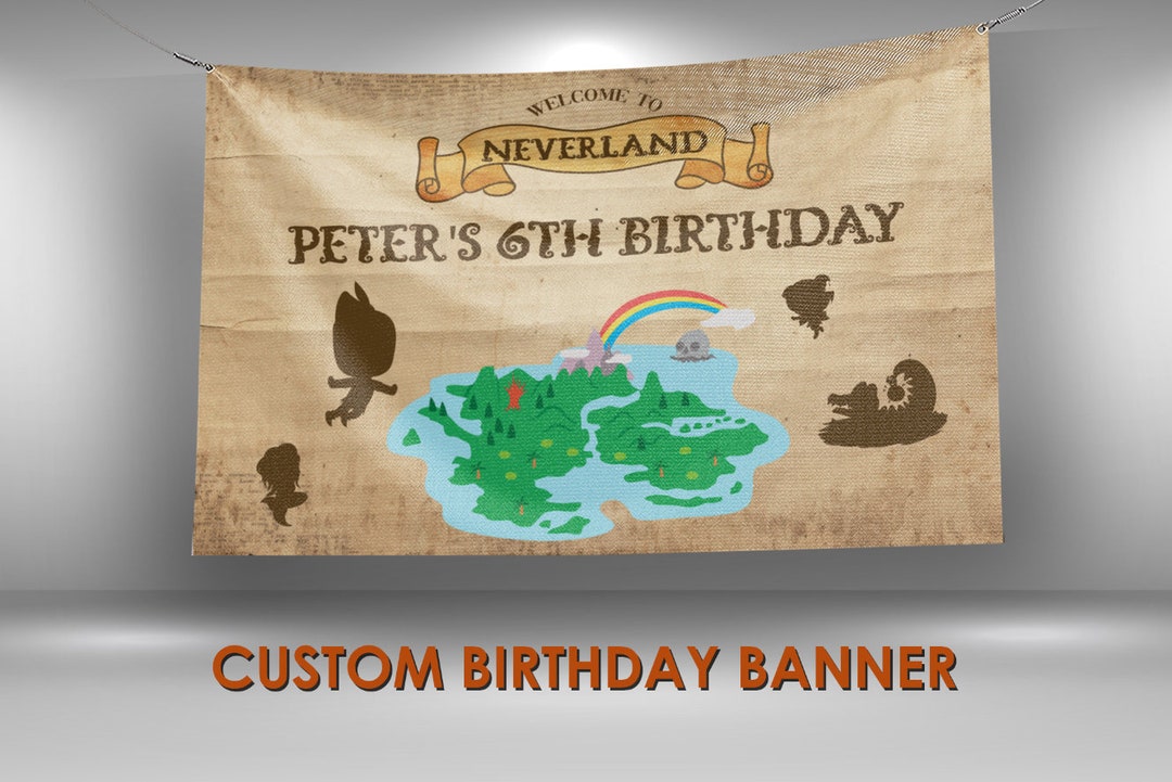 Neverland Birthday Vinyl Banner, Neverland Map Party Decor, Neverland ...
