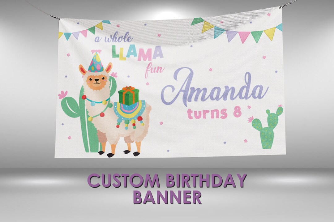 Llama Happy Birthday Banner, Backdrop Party Decor, Custom Vinyl Banner ...