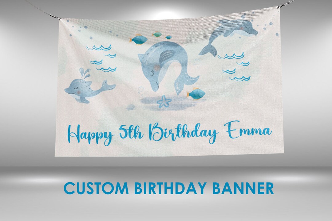 Dolphin Birthday Vinyl Banner, Dolphin Custom Birthday Backdrop ...