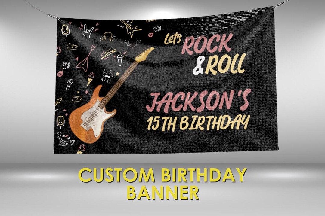 Rock N Roll Birthday Party Signs, Birthday Custom Sign, Vinyl Banner ...