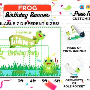 Frog Birthday Banner, Frog Party Birthday Vinyl Banner, Frog Custom ...
