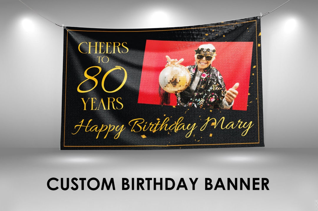 80th Birthday Banner, 80th Backdrop Decor, Custom Vinyl Banner ...