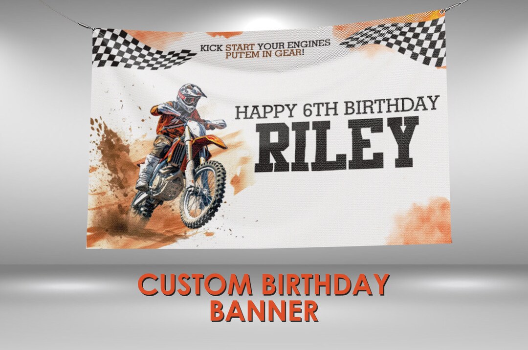 Dirt Bike Birthday Banner, Dirt Bike Party Decorations, Motorcycle ...