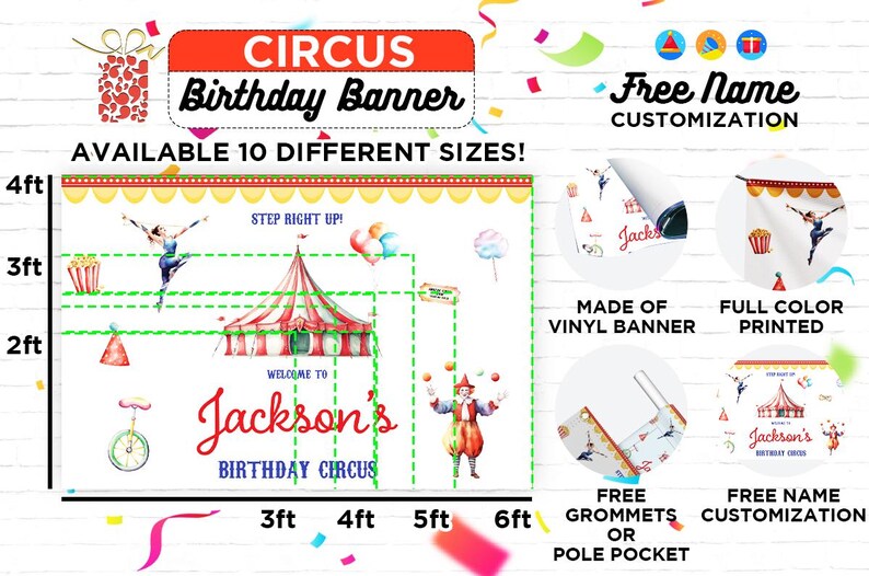 Circus Birthday Banner, Circus Party Custom Vinyl Banner, Carnival ...