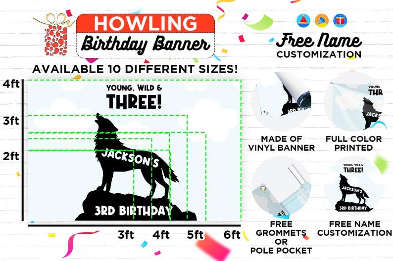 Wolf Birthday Banner, Wolf Party Custom Vinyl Banner, Howling Wolf ...