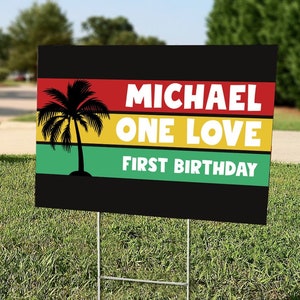 One Love 1st Birthday Banner, Reggae Party Birthday Banner Personalized ...