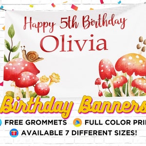 Mushroom Birthday Banner, Mushroom Party Decor, Mushroom Birthday Party ...