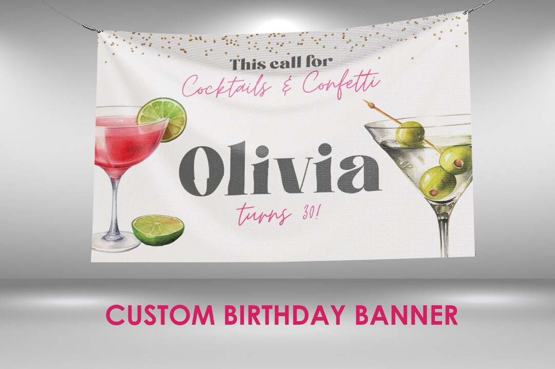 Cocktails Drinks 30th Birthday Vinyl Banner, Drinks 30th Birthday ...