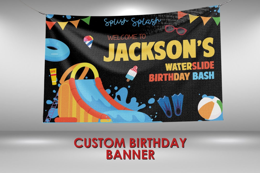 Waterslide Birthday Banner, Waterslide Party Decorations, Pool Party ...